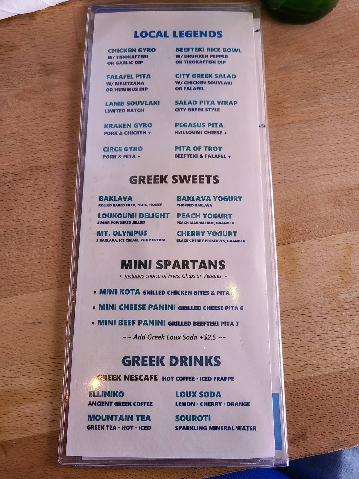 Menu at Greek Belly restaurant, Springfield