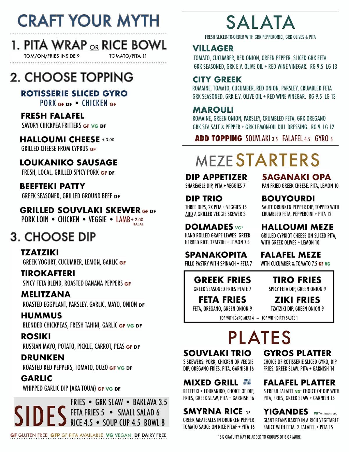Menu at Greek Belly restaurant, Springfield
