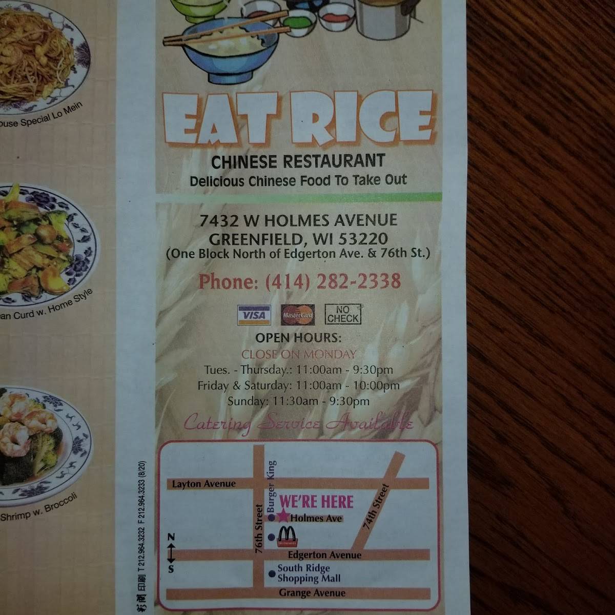 Menu at Eat Rice restaurant, Greenfield, W Holmes Ave