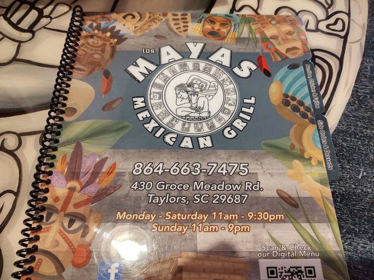 Menu at Los Mayas Mexican Grill Taylors restaurant, Greer
