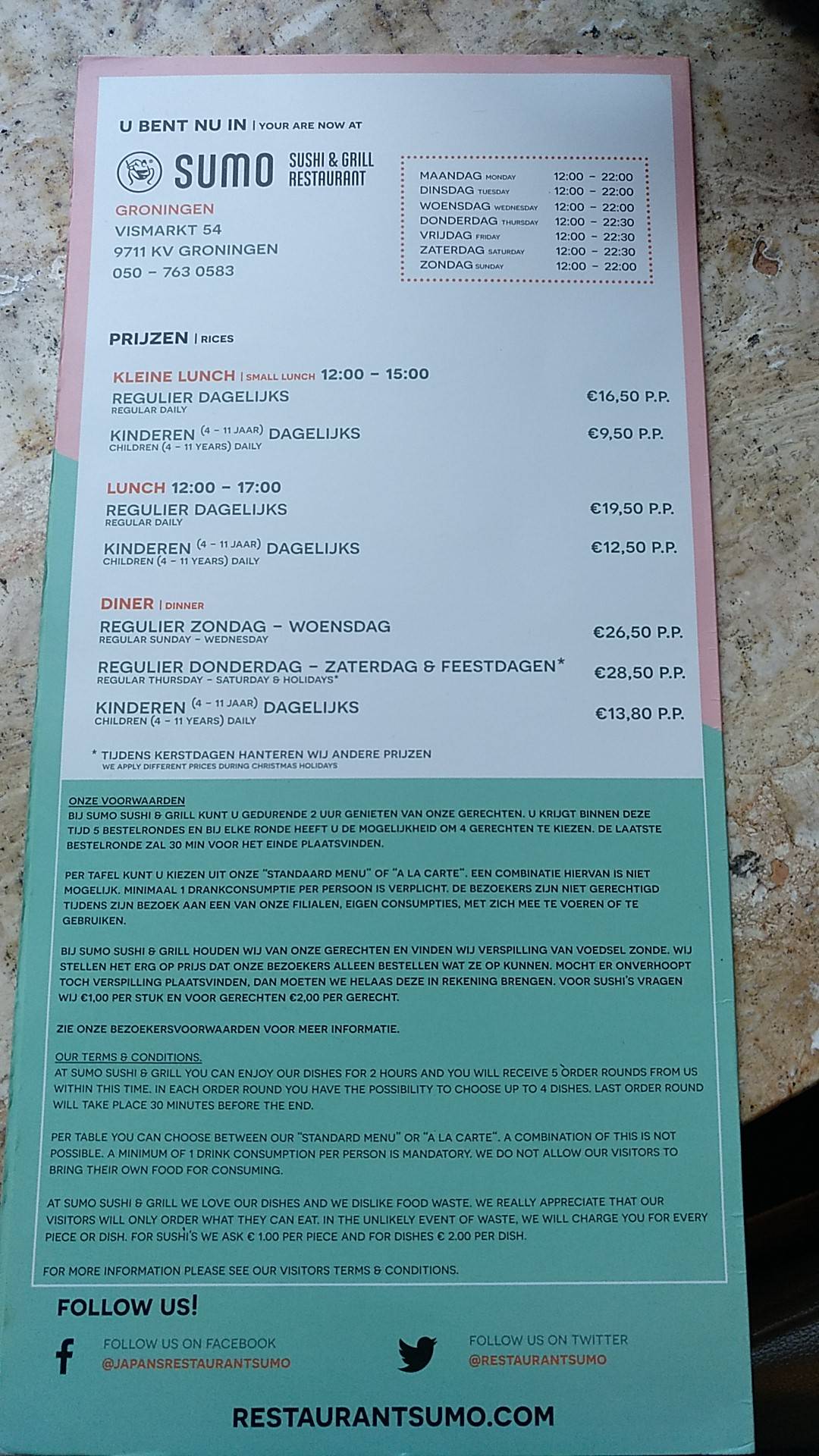 Speisekarte von Yasumi Sushi & Grill, Groningen