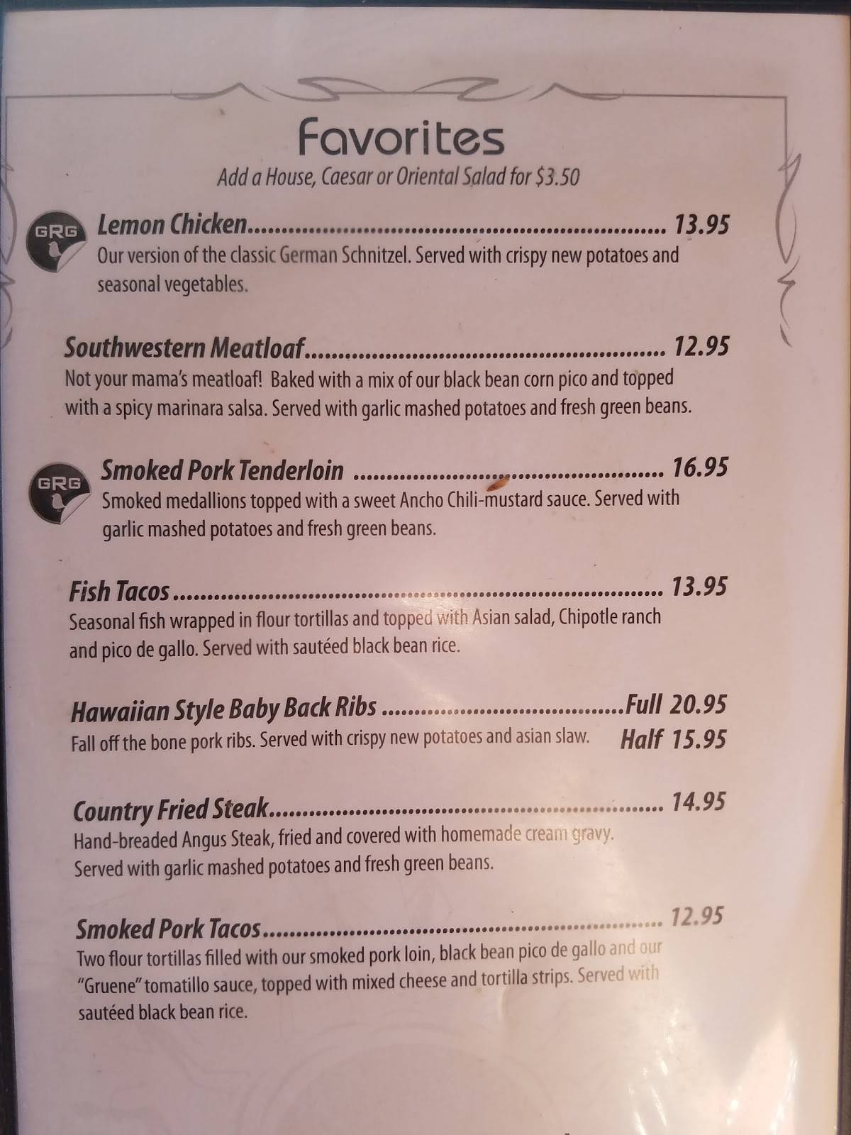 Menu at Gruene River Grill pub & bar, New Braunfels