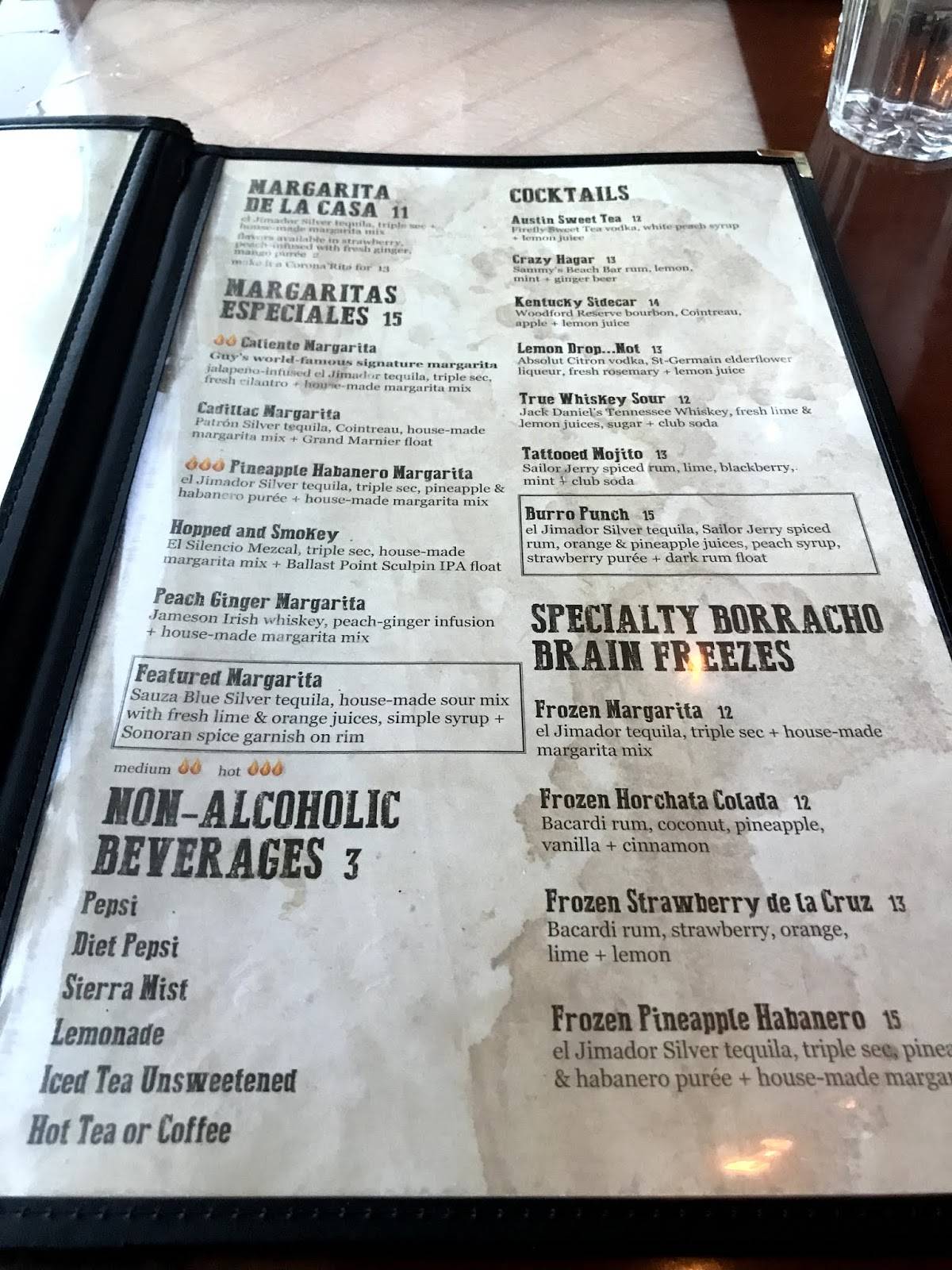 Menu at Guy Fieri's El Burro Borracho Restaurant, Las Vegas