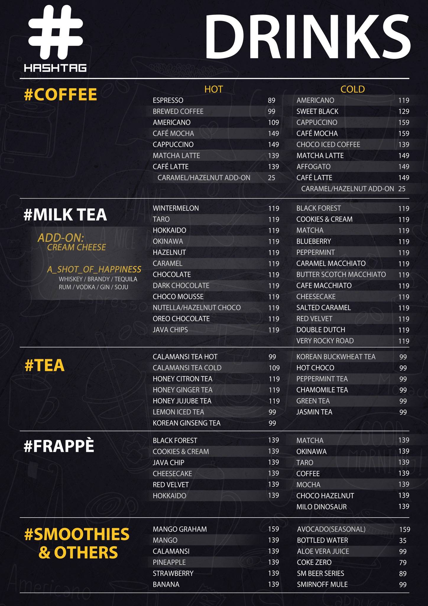 Menu at #HASHTAG DUMAGUETE cafe, Dumaguete