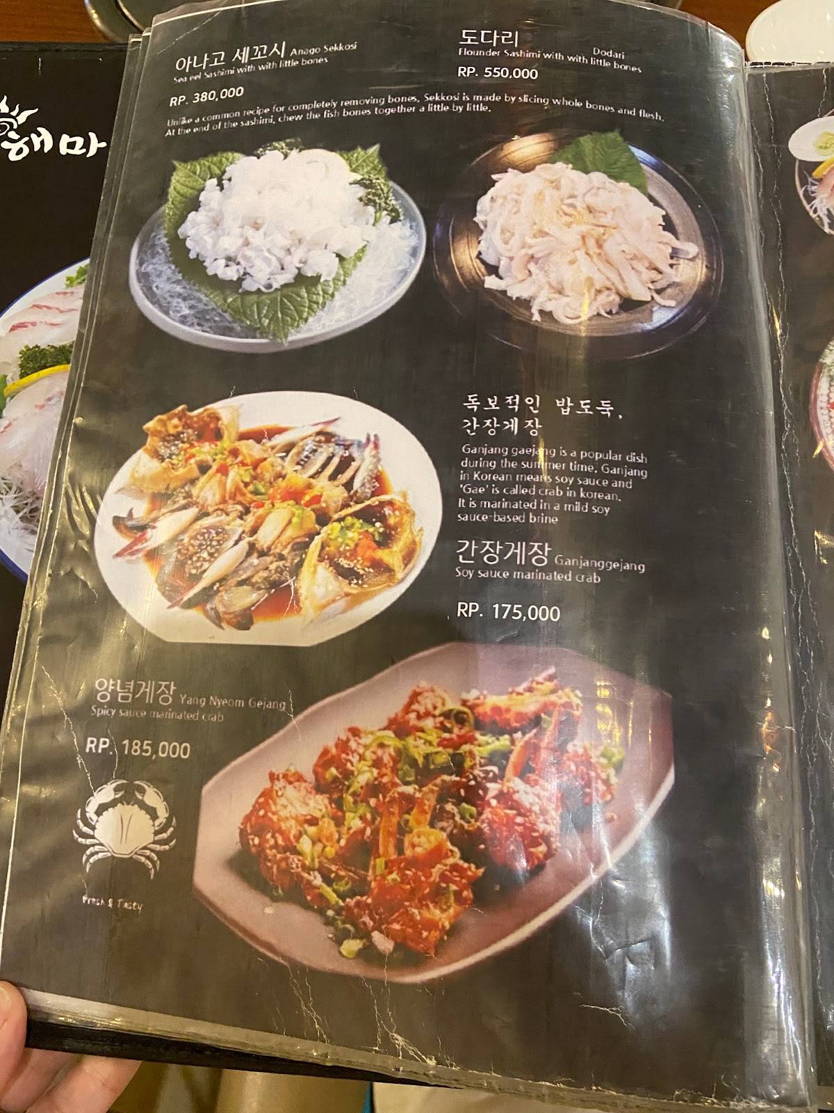 Menu at Haemaru Korean Sashimi & Grill restaurant, South Jakarta