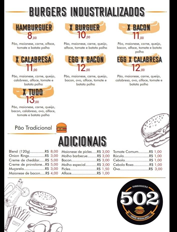Menu at Hamburgueria 502 restaurant, Nova Friburgo