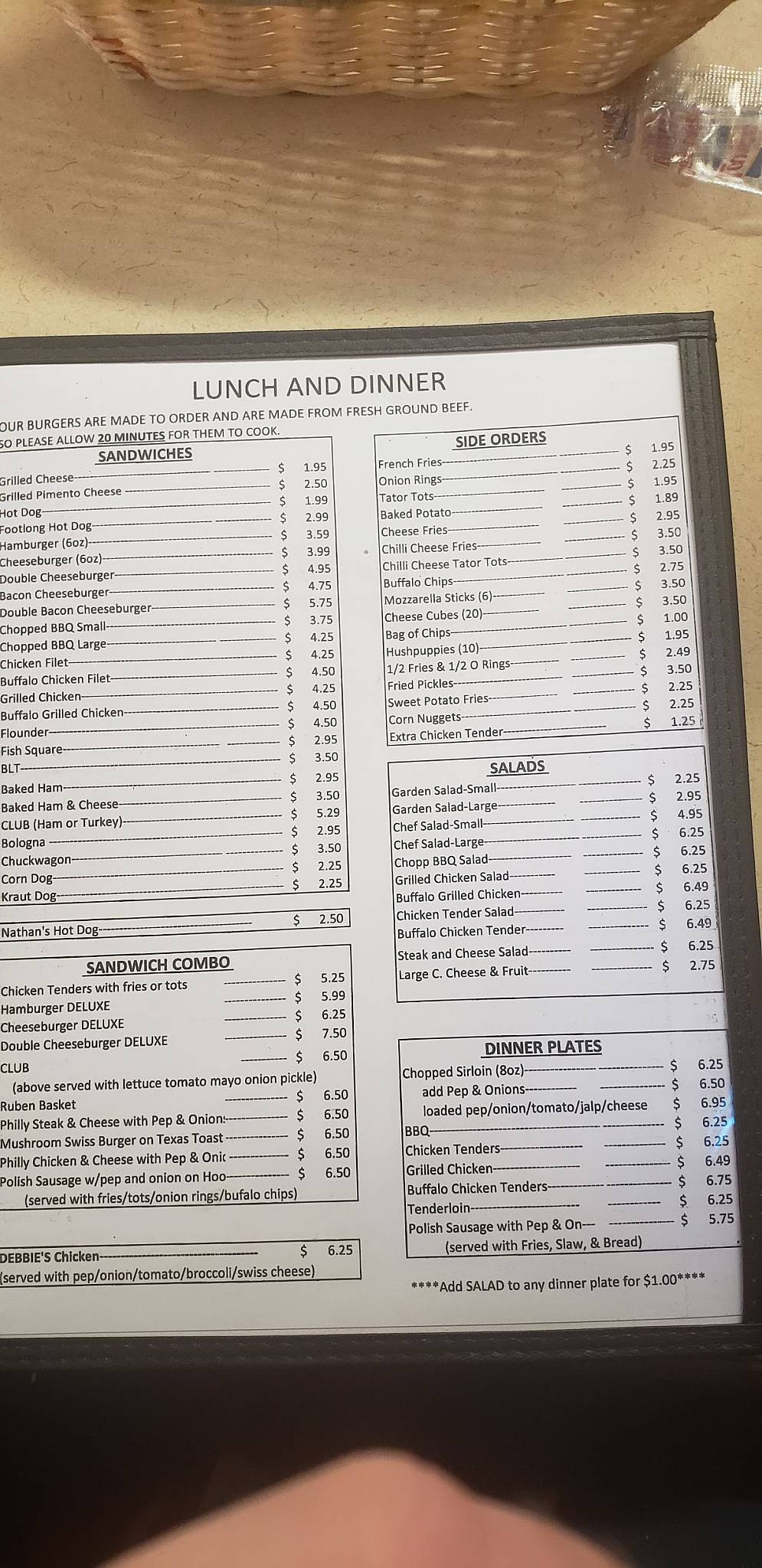Menu at Debbies Snack Bar, Hamptonville, Rocky Branch Rd