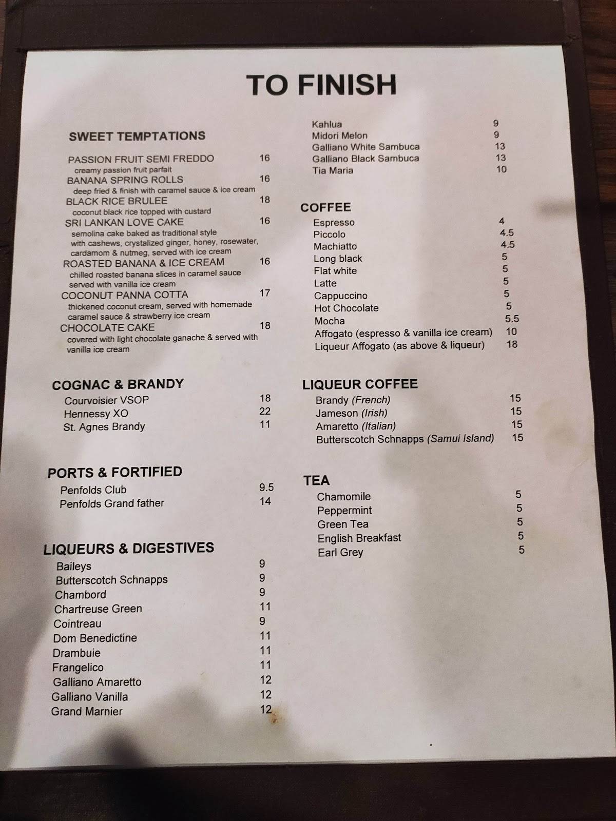 Menu at Hanuman restaurant, Alice Springs, 82 Barrett Dr