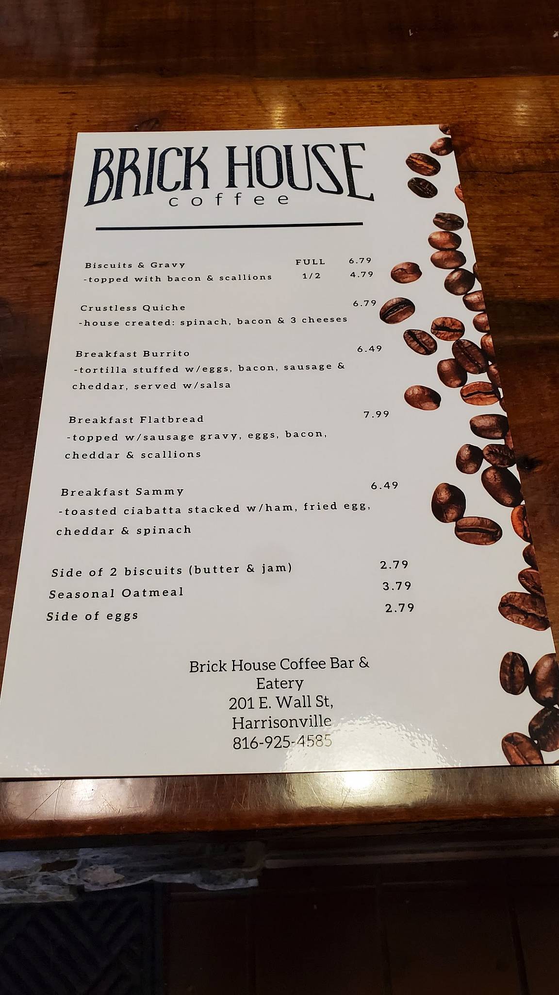 Menu at Brick House Coffee Bar and Eatery, Harrisonville
