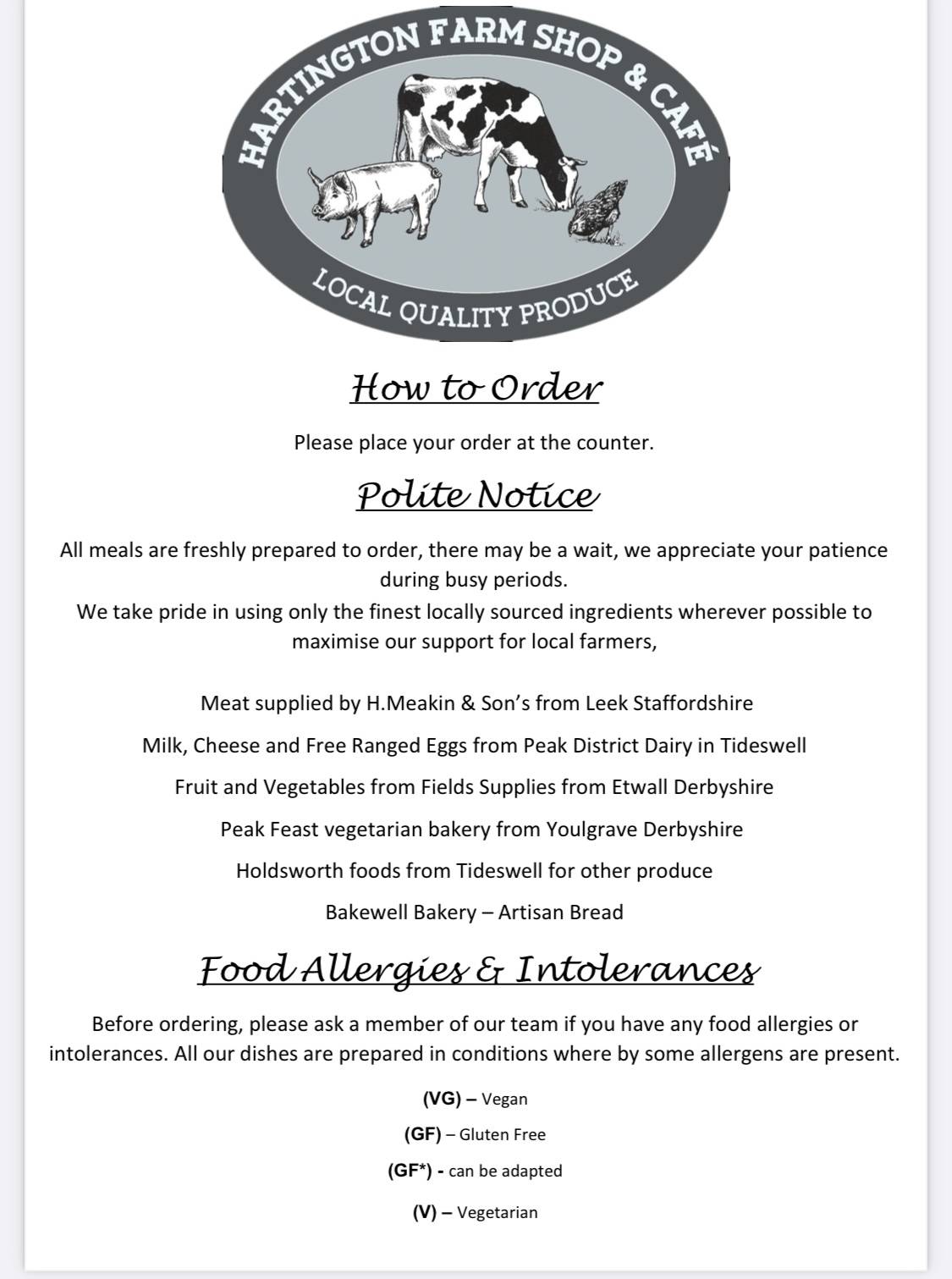 Menu at Hartington Farm Shop & Cafe, Hartington