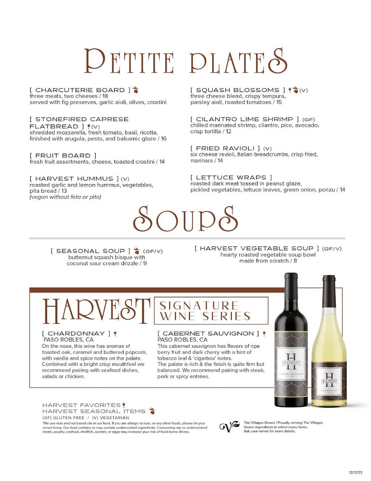 Menu at Harvest Restaurant & Bar, The Villages