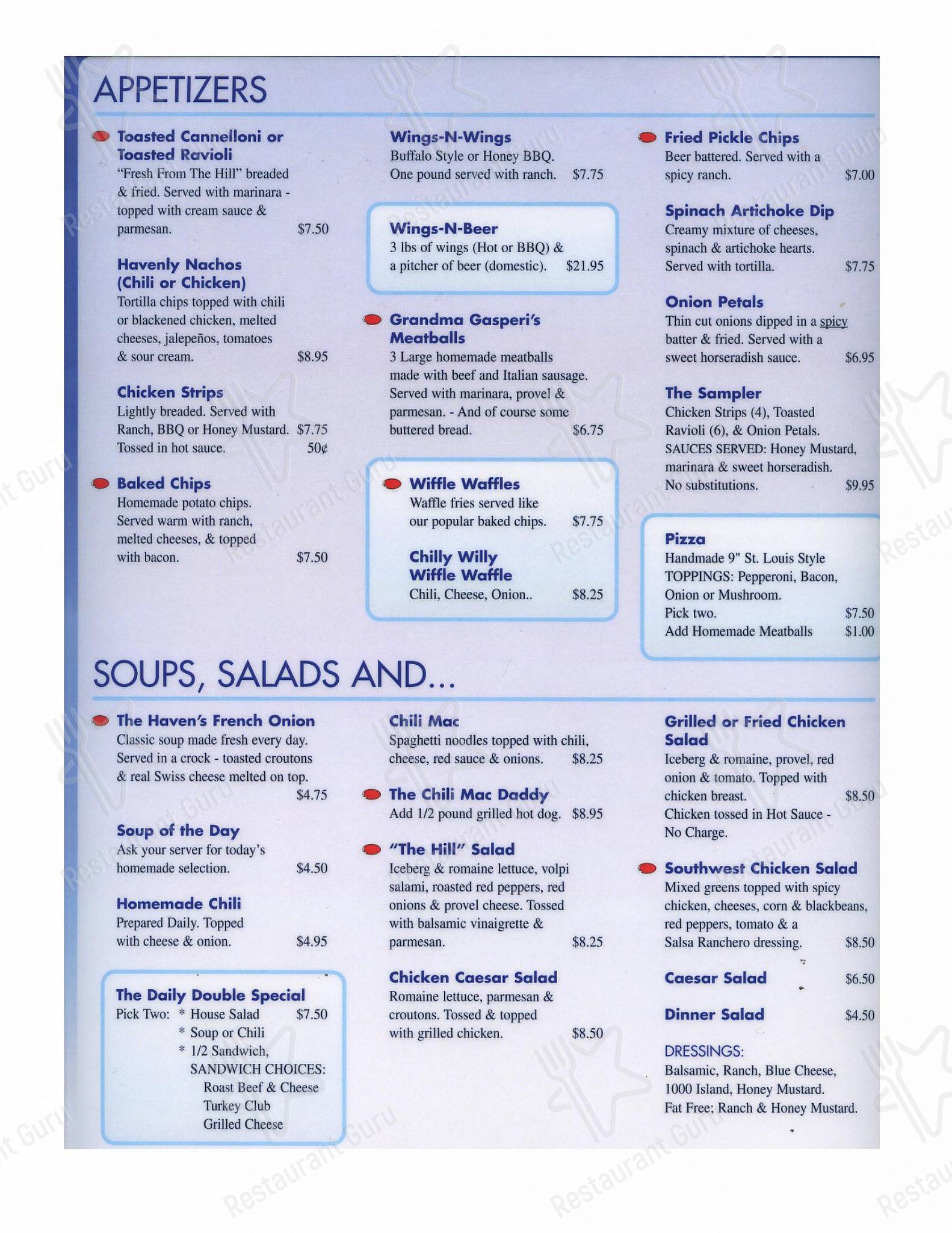 Menu at The Haven pub & bar, St. Louis, Morgan Ford Rd
