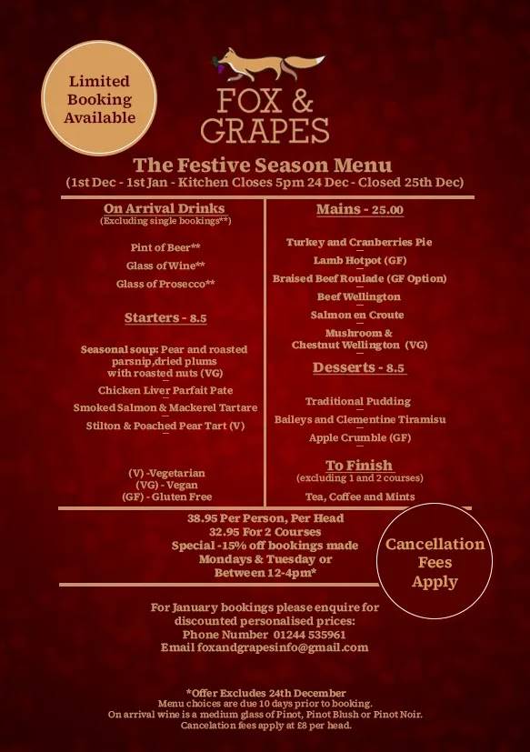 Menu at Fox & Grapes pub & bar, Deeside
