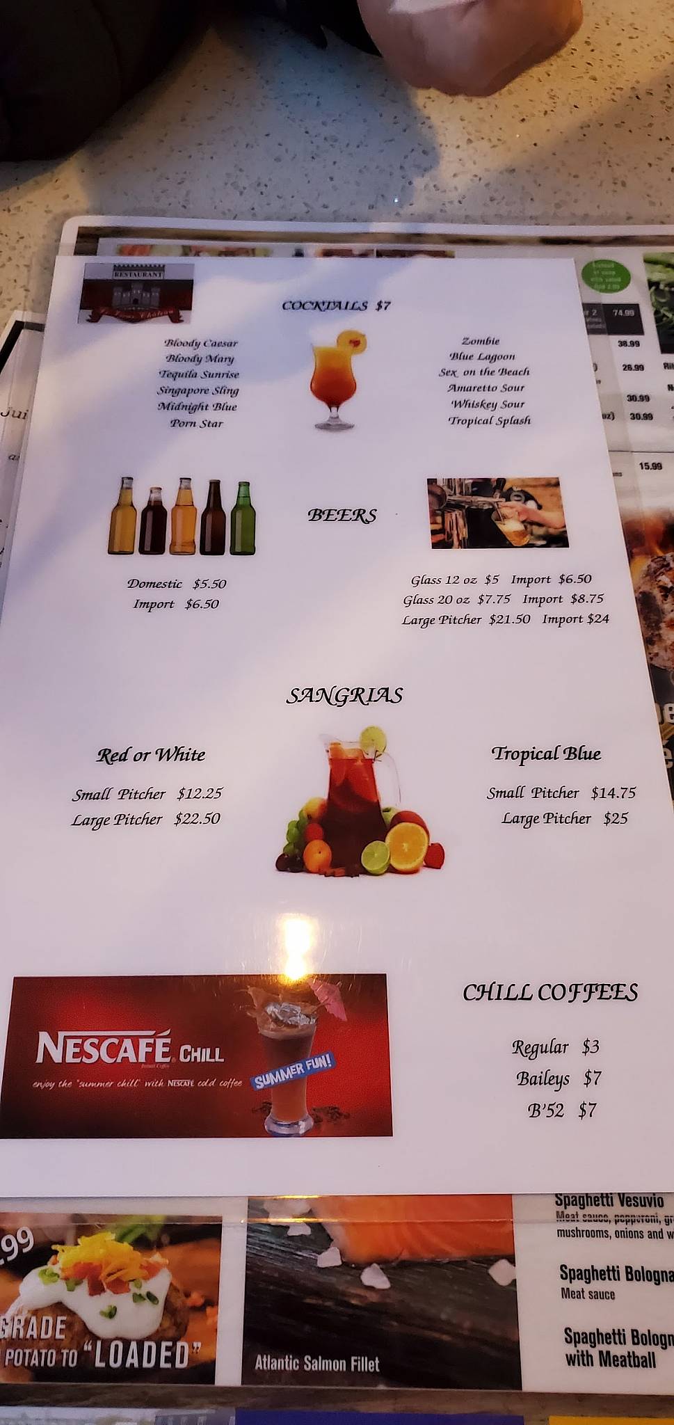 Menu au Le Vieux Château Restaurant, Hawkesbury