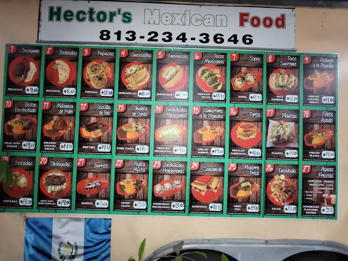 Menu at Hector's Mexican Food restaurant, Tampa, E Hillsborough Ave