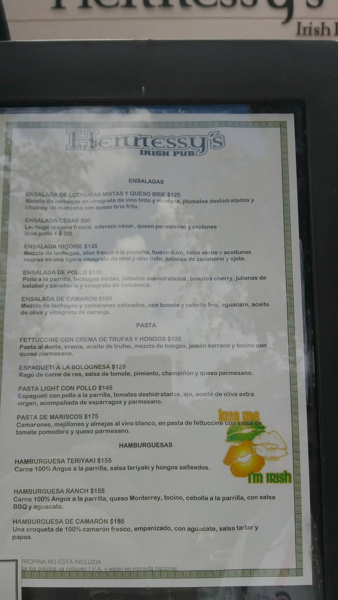 Menu at Hennessys Irish Pub, Merida