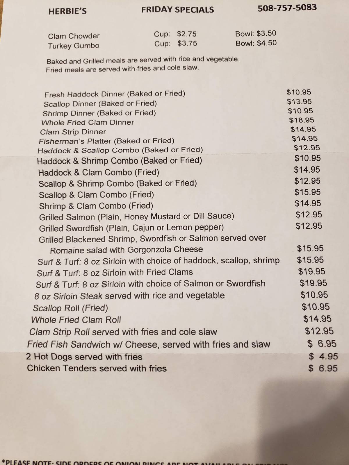 Menu at Herbie's pub & bar, Worcester