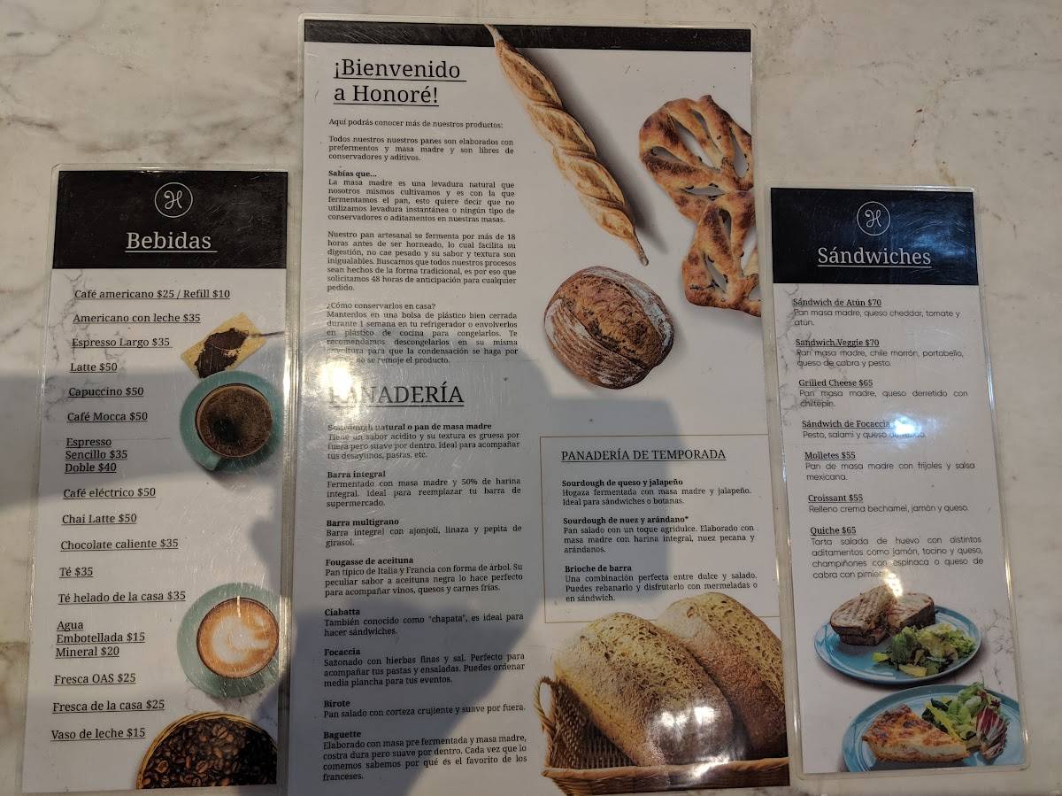 Carta de Honoré Panadería, Hermosillo