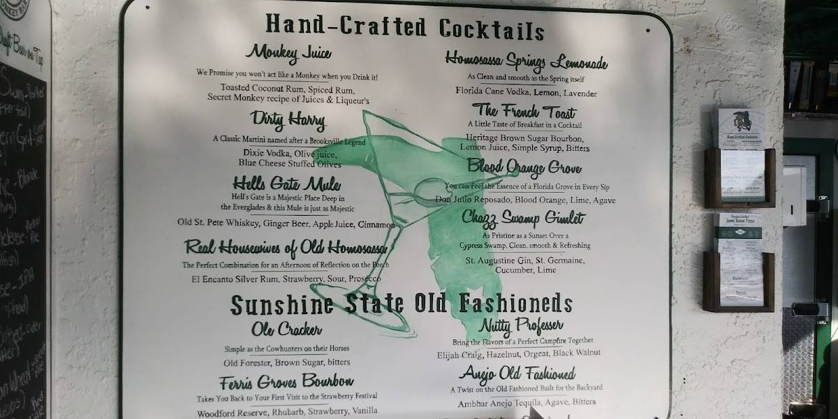 Menu at Florida Cracker Monkey Bar, Homosassa