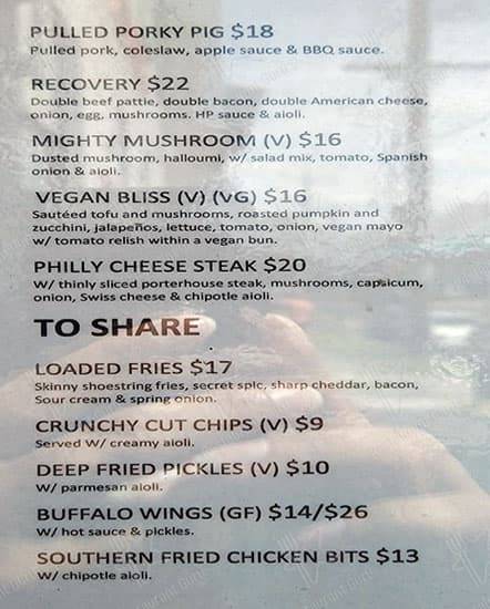Menu at Humdinger pub & bar, Frankston