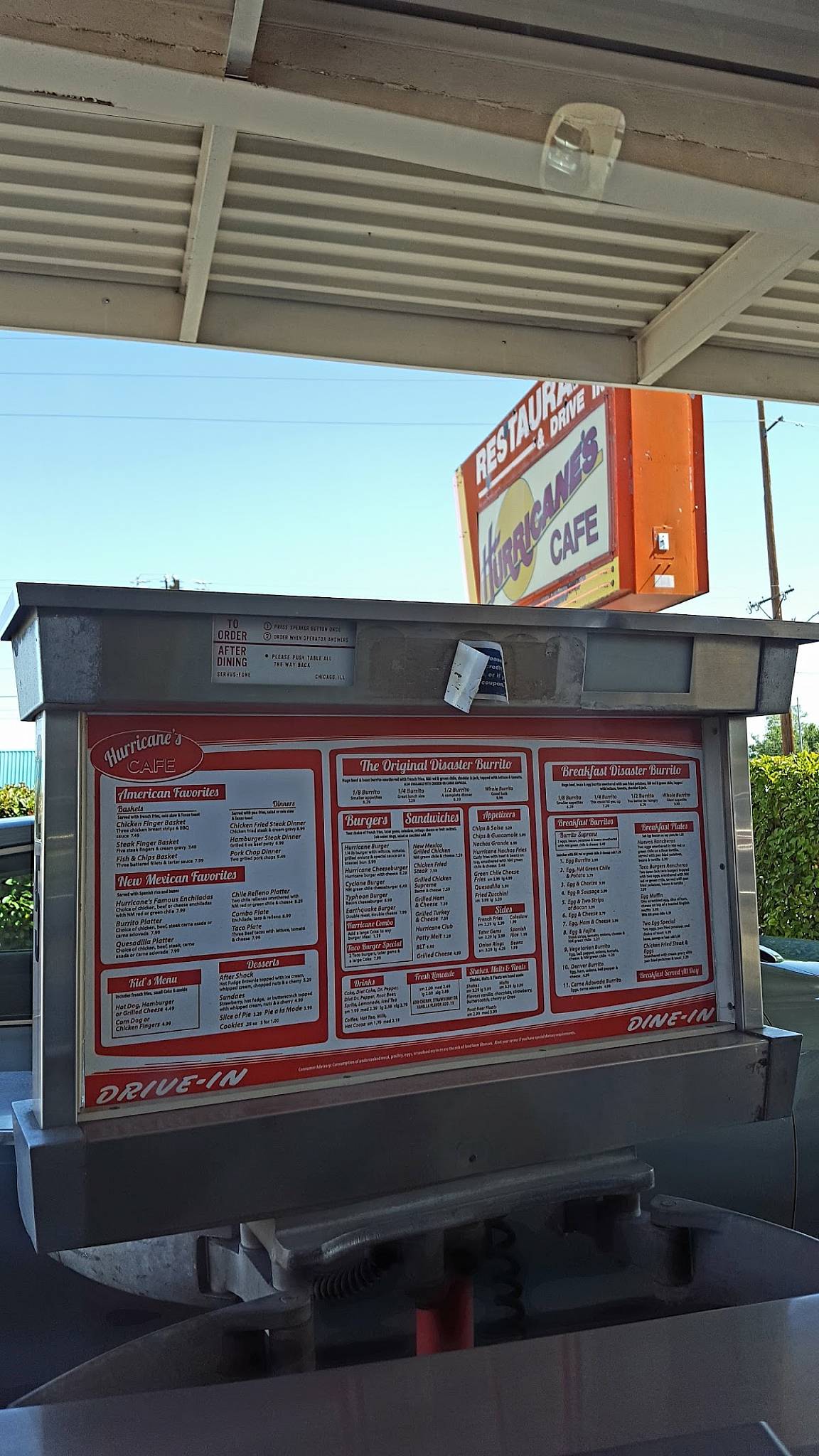 Menu at Hurricane's Cafe, Albuquerque, Lomas Blvd NE