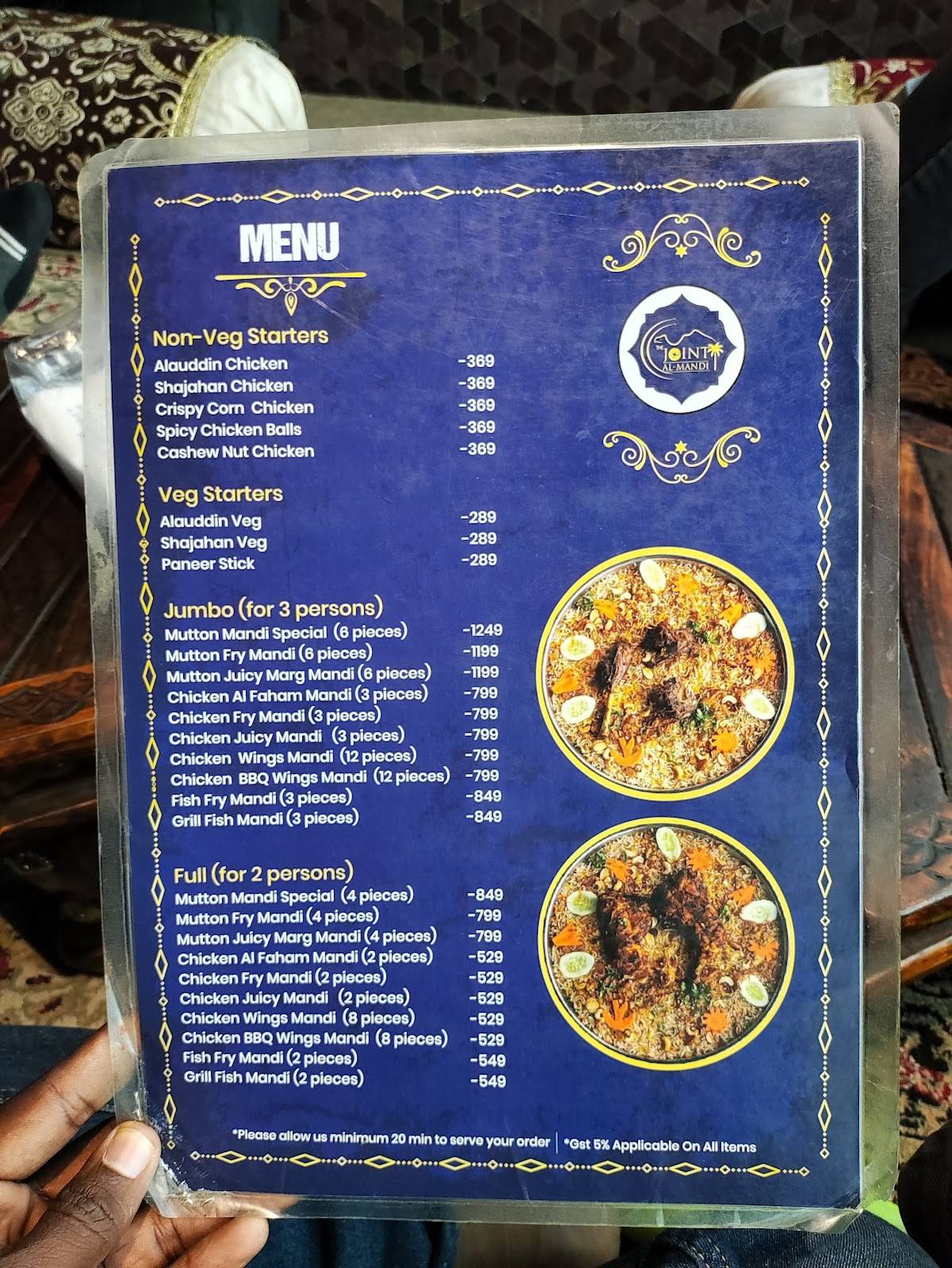 Menu at THE JOINT AL-MANDI, Hyderabad