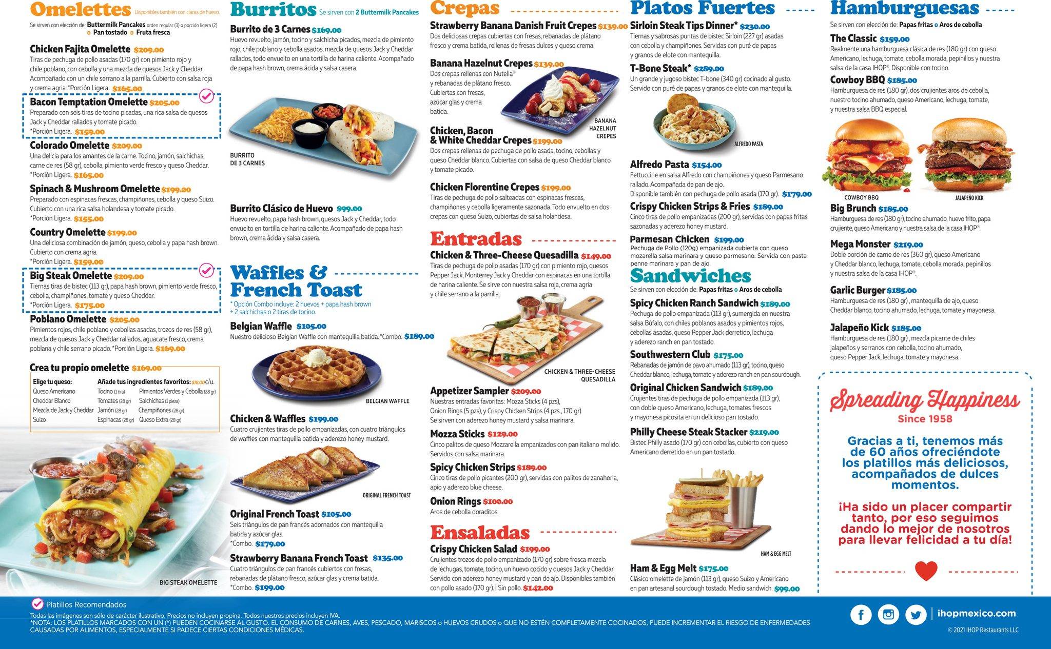 Carta del restaurante IHOP, Villahermosa