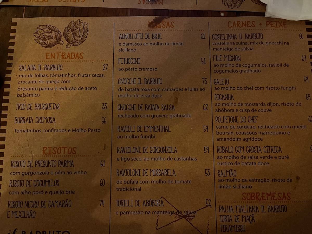 Menu em Il Barbuto, Curitiba