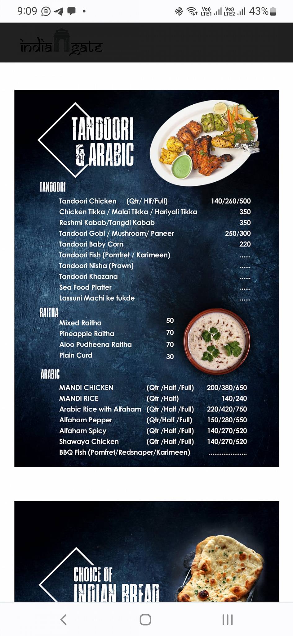 Menu at India gate Restaurant Vythiri, Vythiri