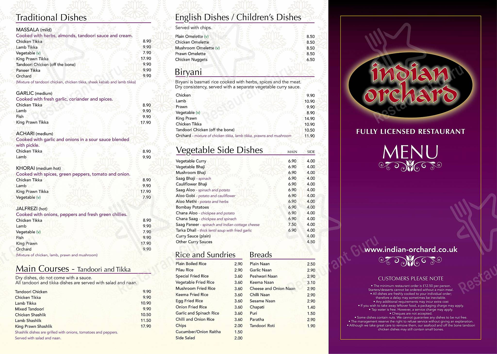 Menu at Indian Orchard Restaurant & Takeaway, Blackpool