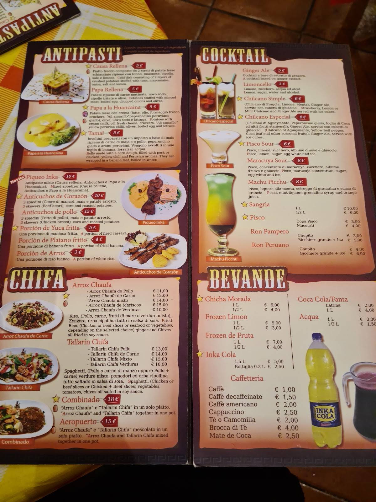 Menu da Inka Chicken ristorante, Roma, Via di Monte Testaccio