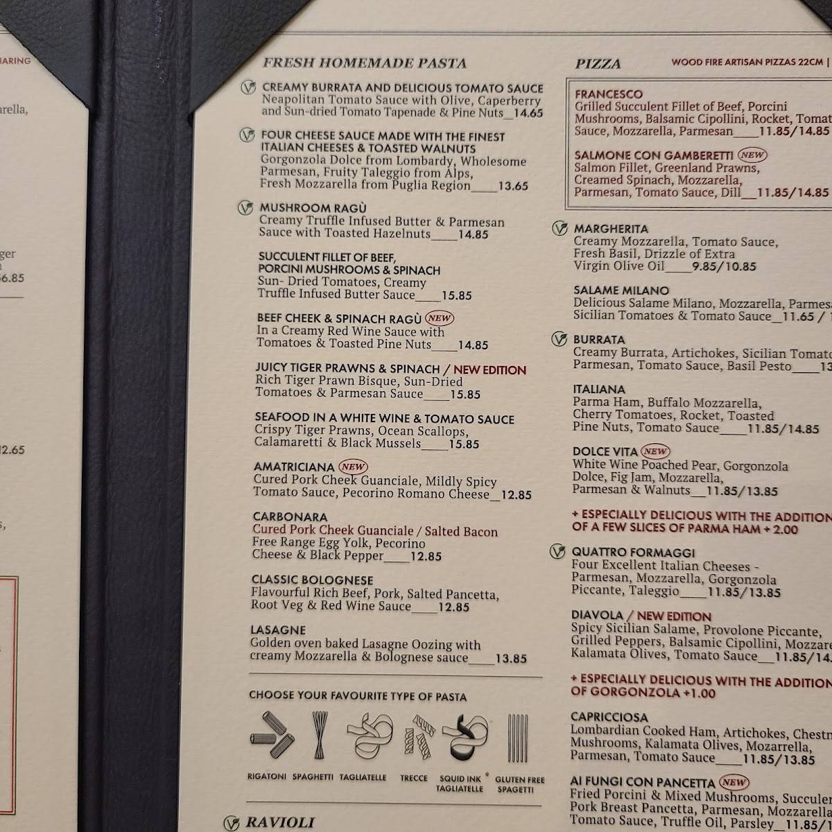 Menu at Italissimo restaurant, Riga