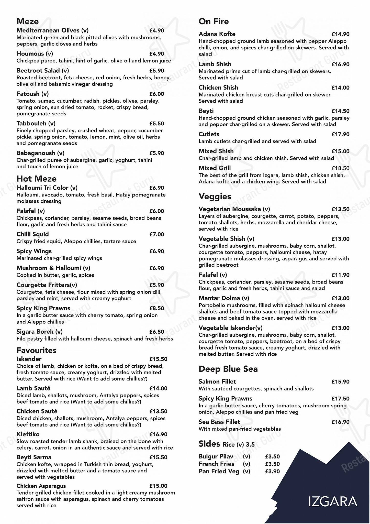 Menu at Izgara restaurant, Pinner, 302 Uxbridge Rd