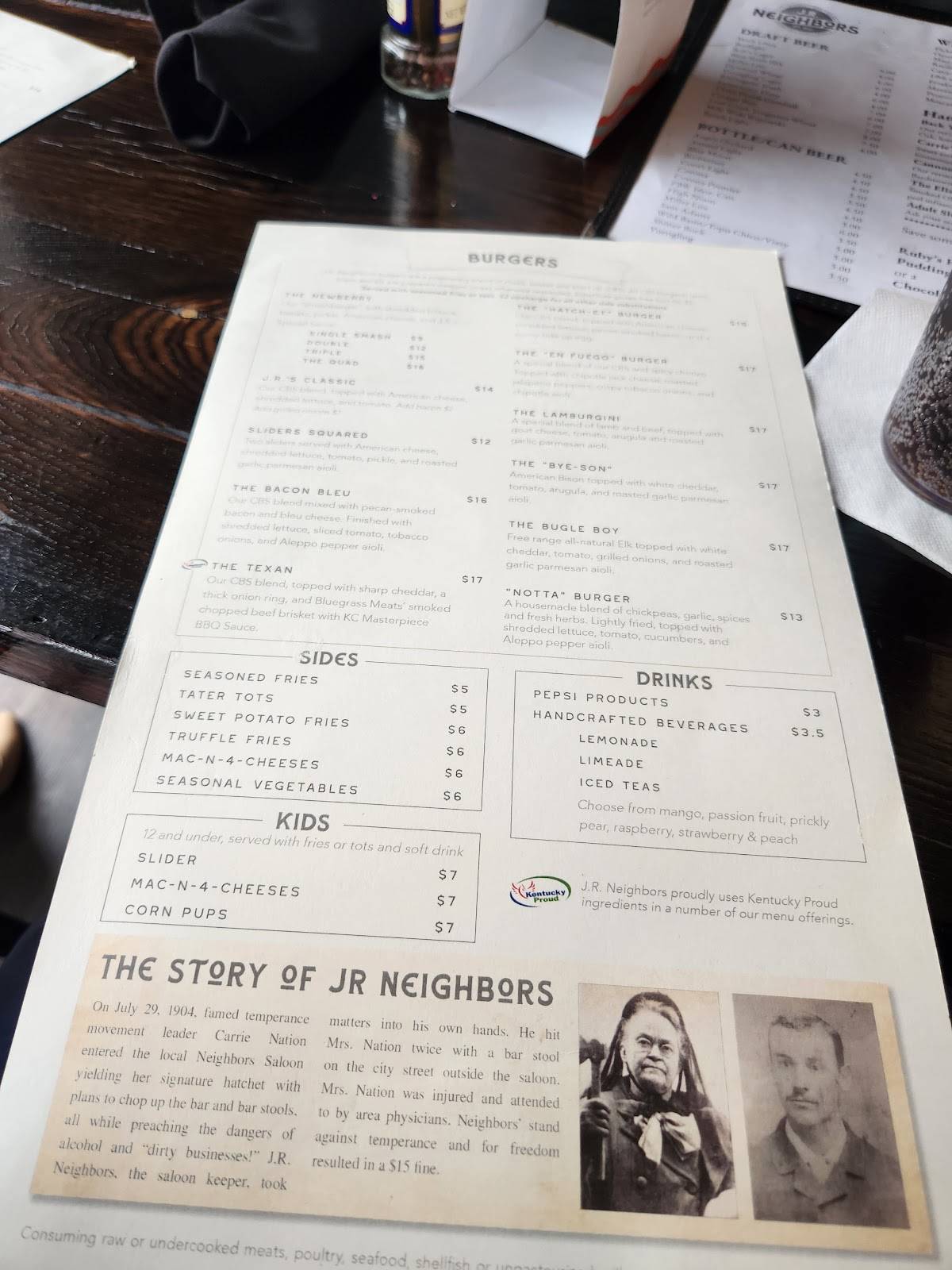 Menu at J.R. Neighbors pub & bar, Elizabethtown