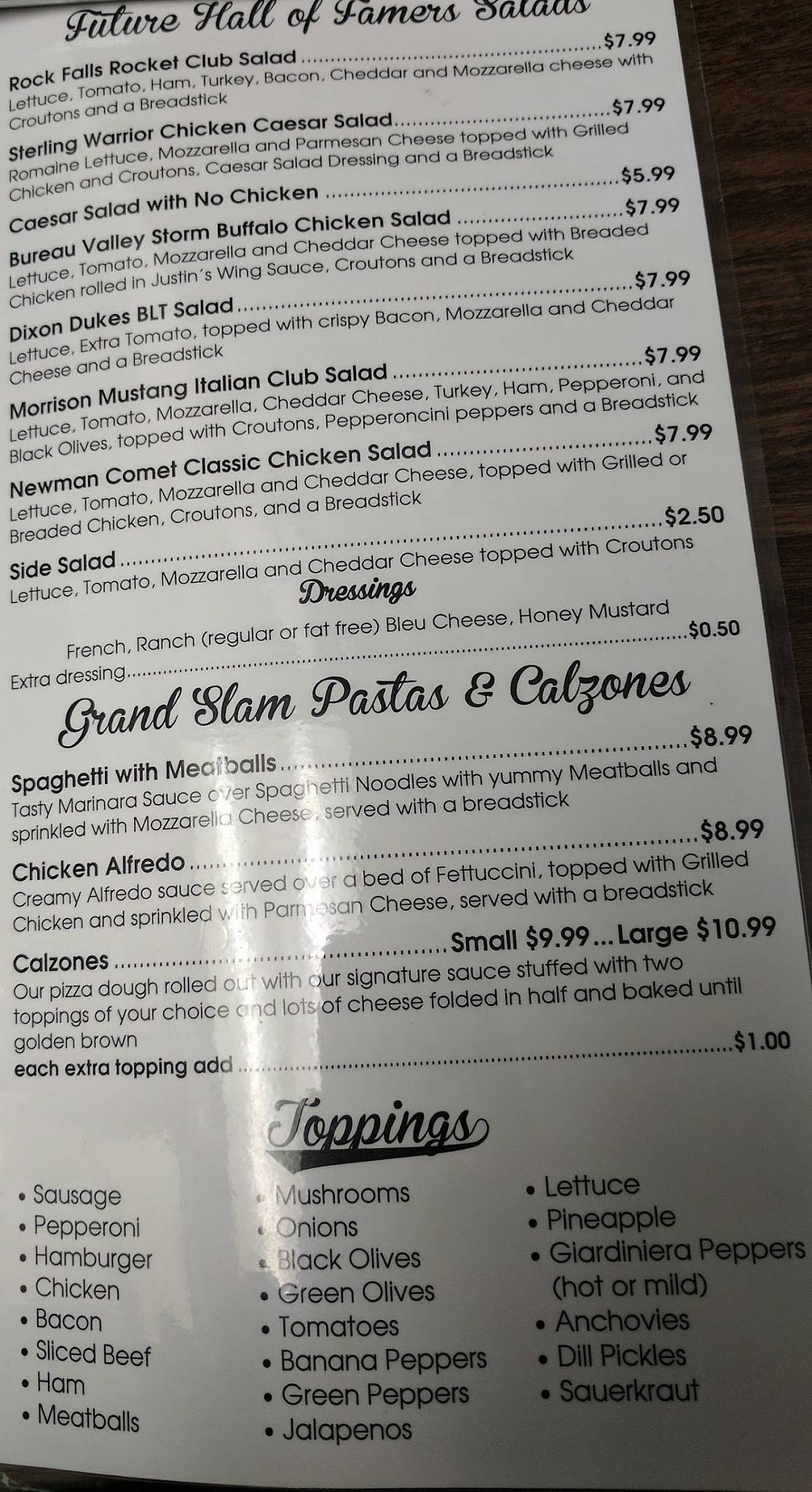 Menu at J W's 3rd Base pub & bar, Rock Falls