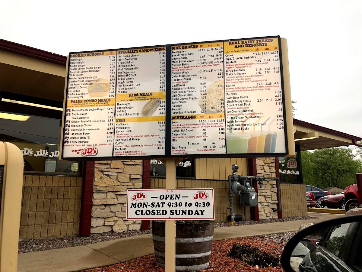 Menu at JD's Drive-In fast food, Appleton