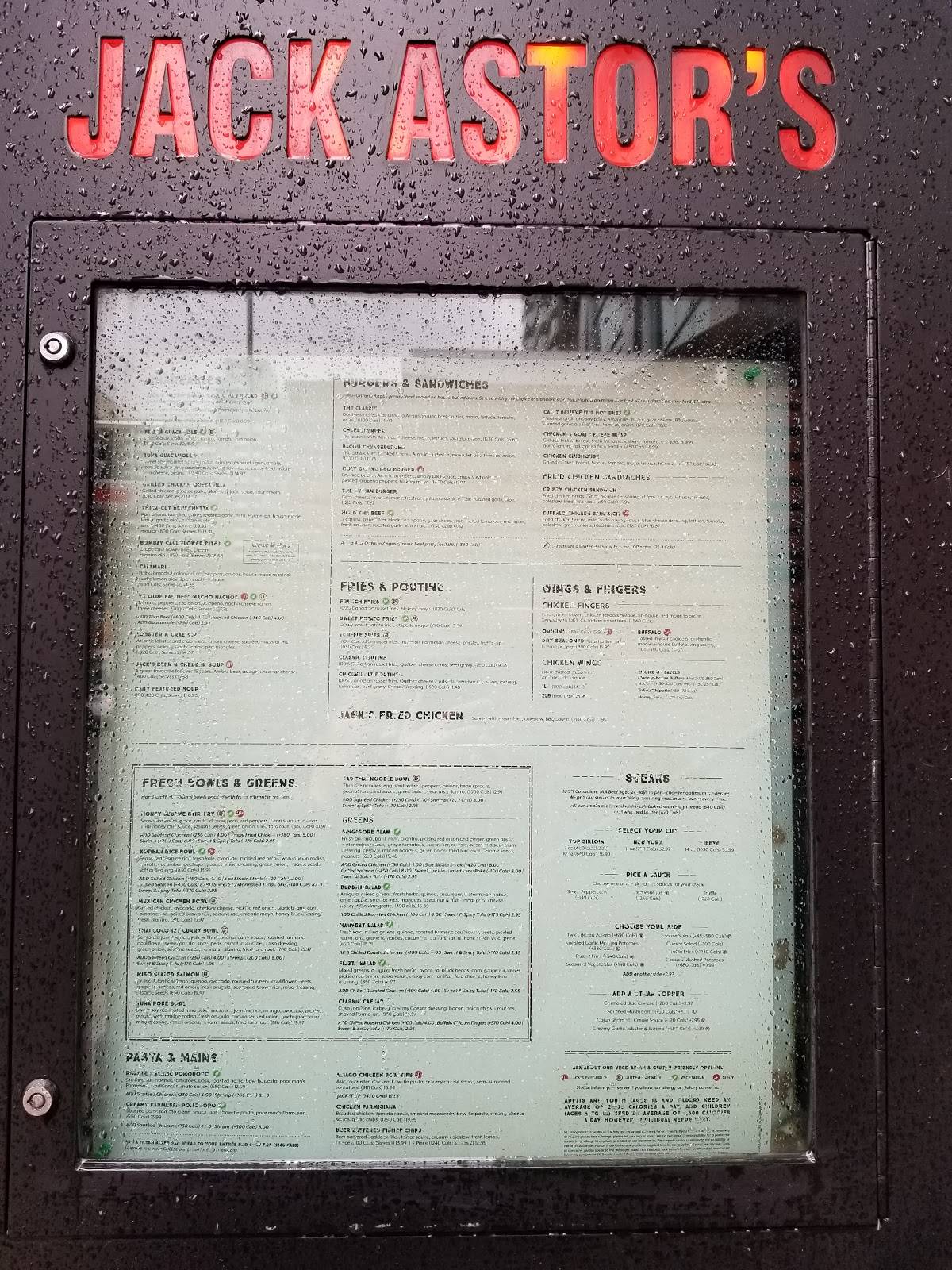 Menu au Jack Astor's Bar & Grill Yonge & Bloor, Toronto, 2 Bloor St E