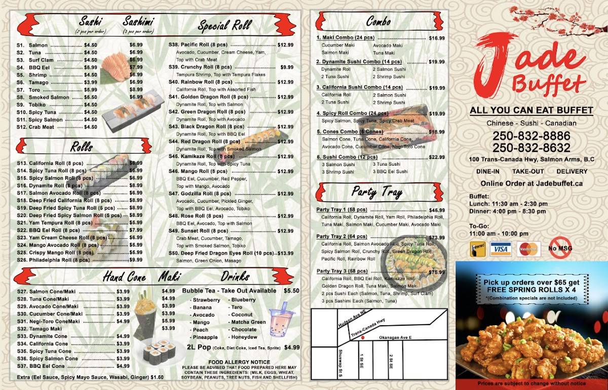 Menu at Jade Buffet Of China restaurant, Salmon Arm