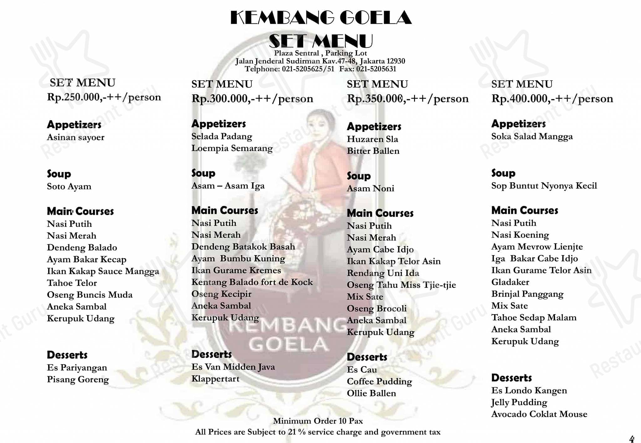 Menu at Kembang Goela Restaurant, Jakarta, Jl. Jend. Sudirman No.Kav. 47-48