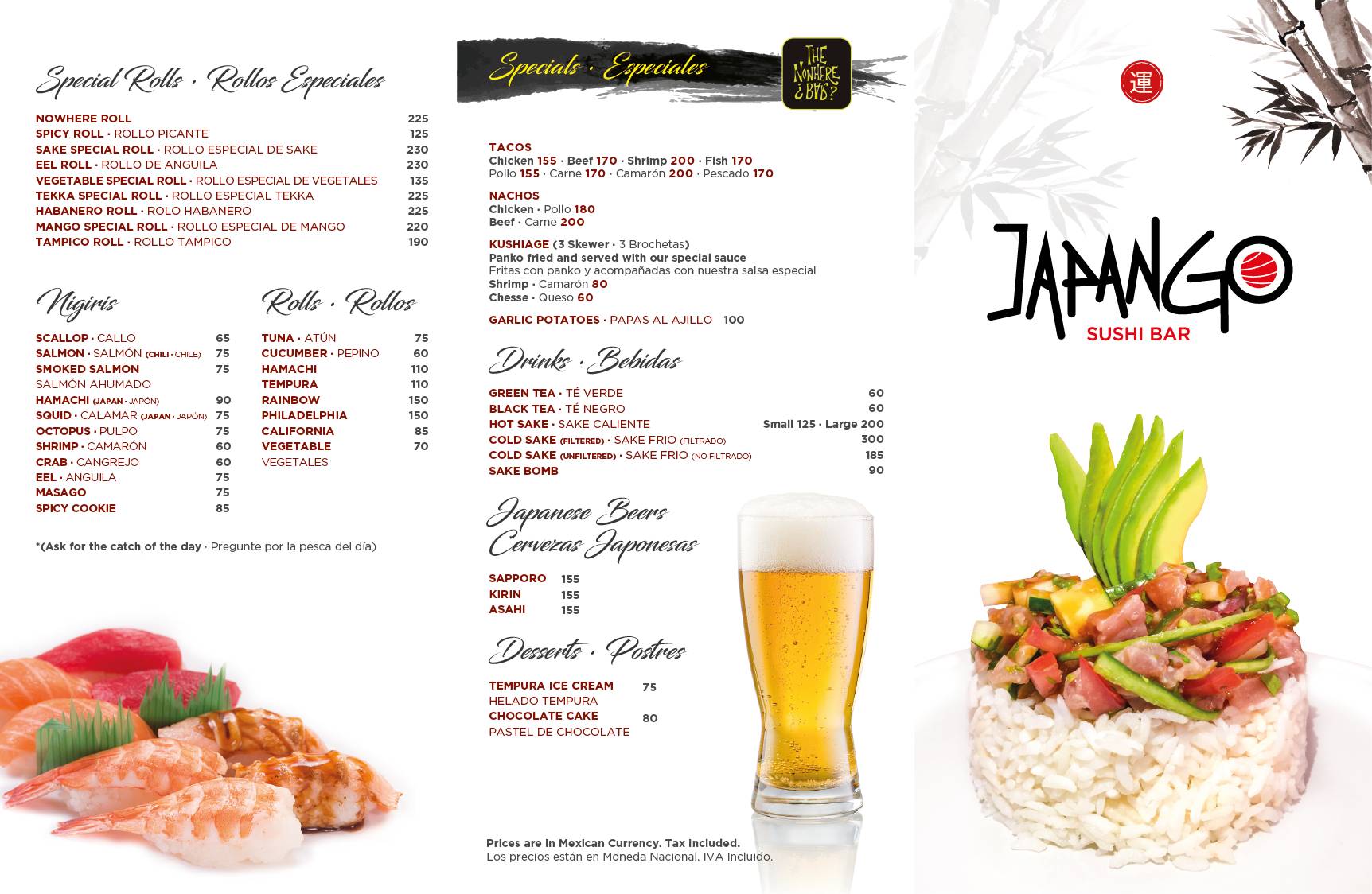 Menu at Jacob's Kitchen restaurant, Cabo San Lucas