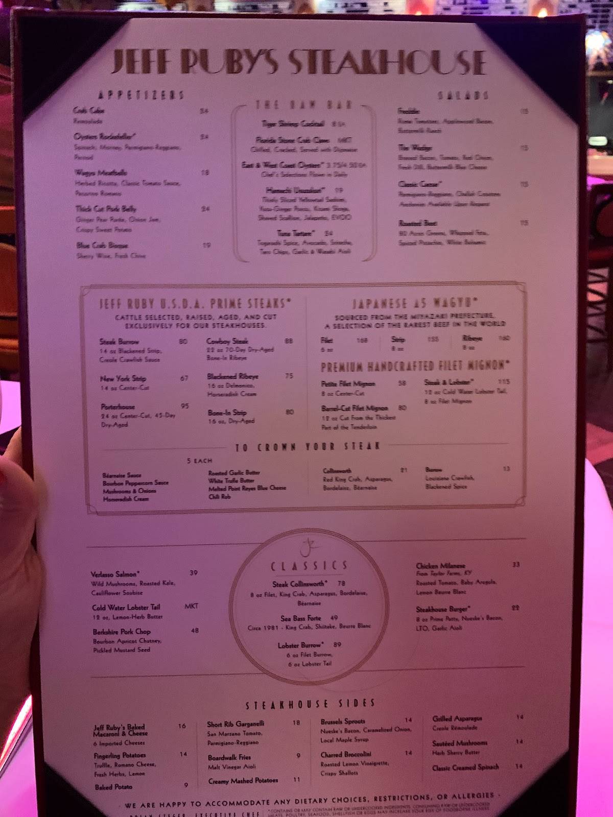 Menu at Jeff Ruby's Steakhouse, Louisville, Louisville