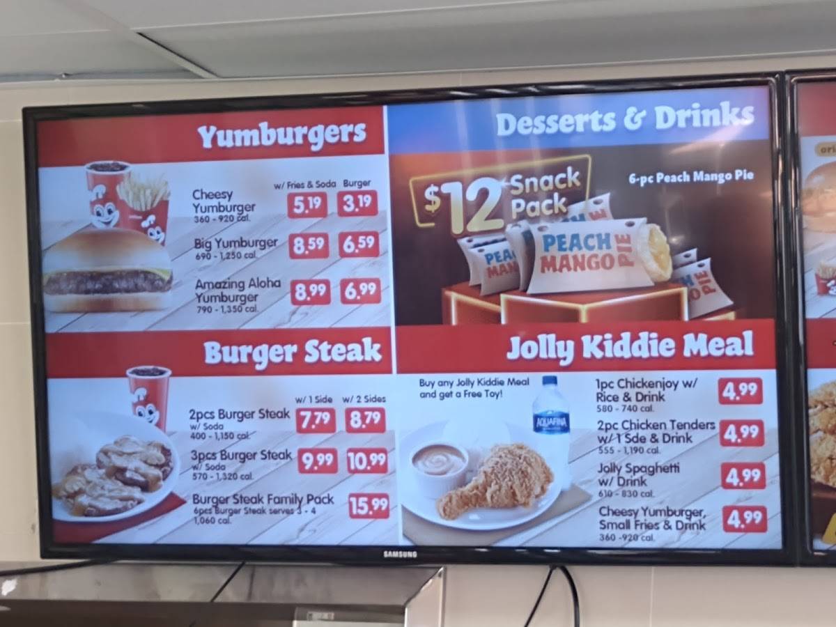 Menu at Jollibee fast food, Virginia Beach