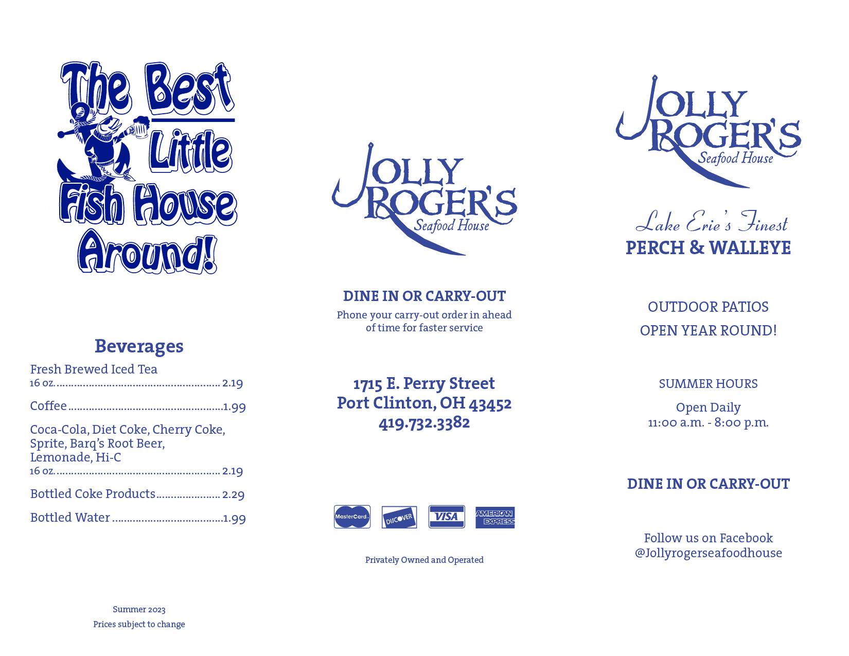 Menu at Jolly Rogers Seafood House restaurant, Port Clinton