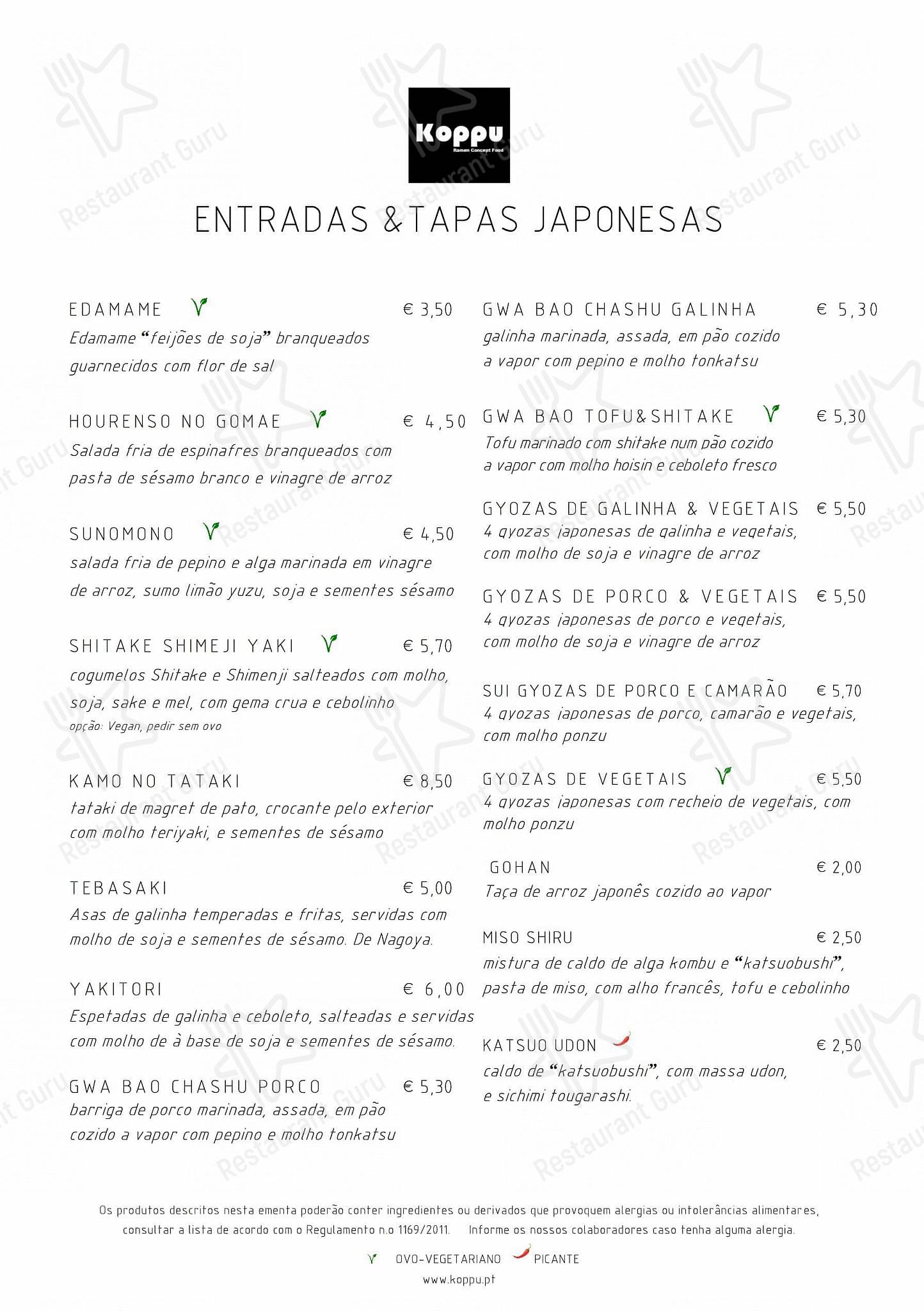 Menu em KOPPU RAMEN IZAKAYA CHIADO pub & Bar, Lisboa, R. de São Nicolau 114
