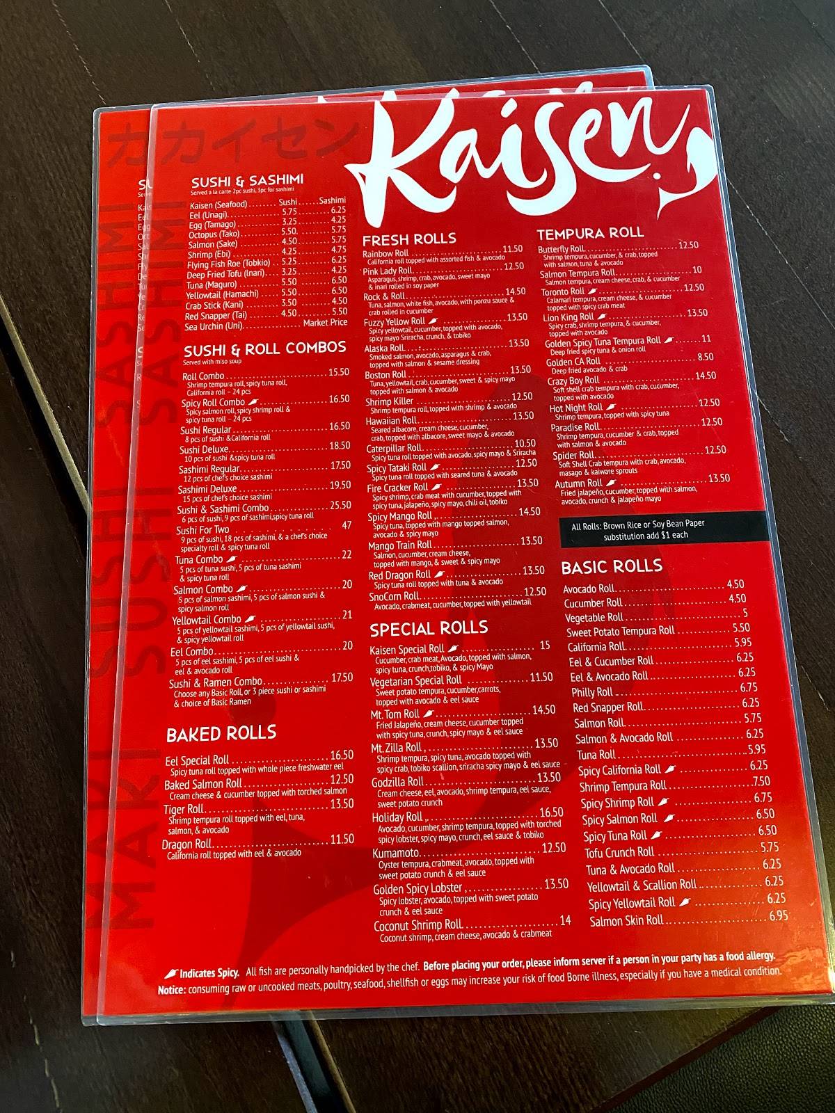 Menu at Kaisen Restaurant, Agawam