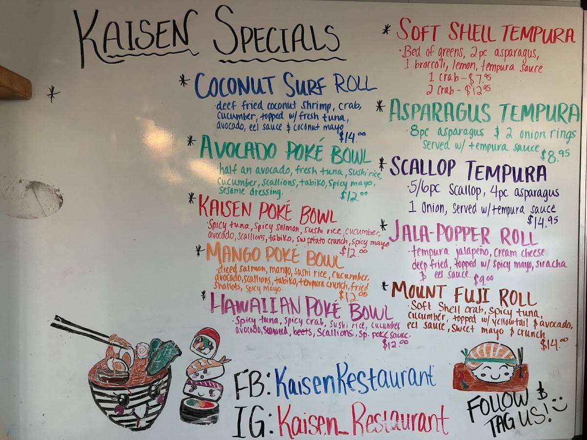 Menu at Kaisen Restaurant, Agawam