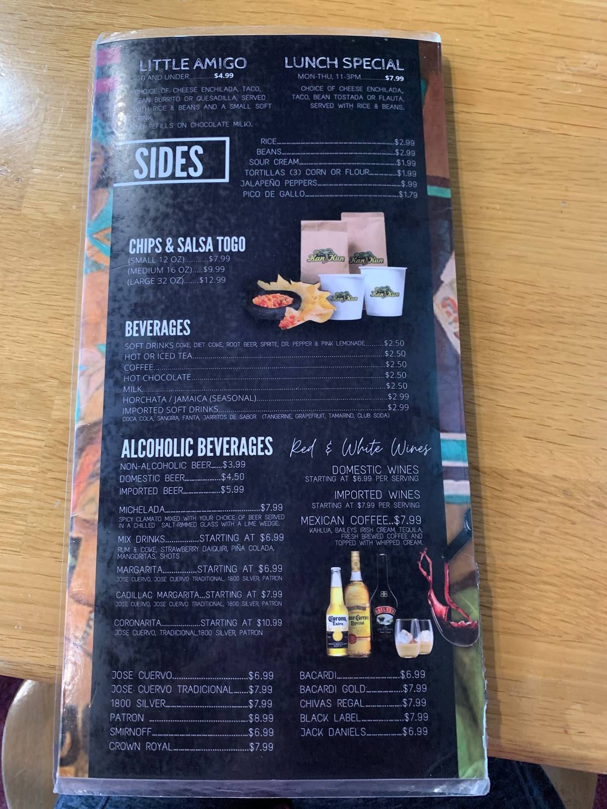 Menu at Kan Kun Mexican Restaurant, Beaver, 1680 525 W