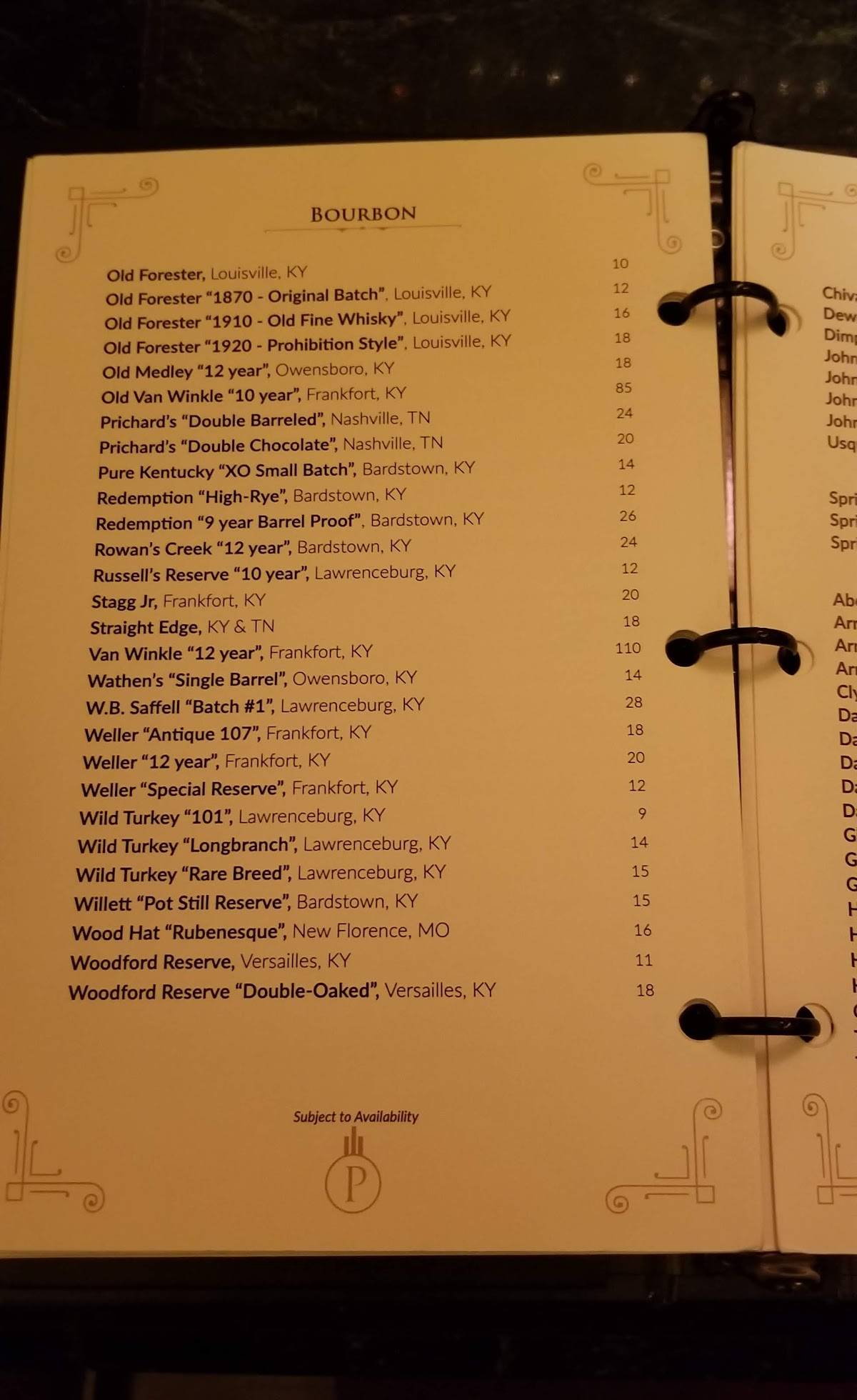 Menu at Pierpont's at Union Station steakhouse, Kansas City, 30 W ...