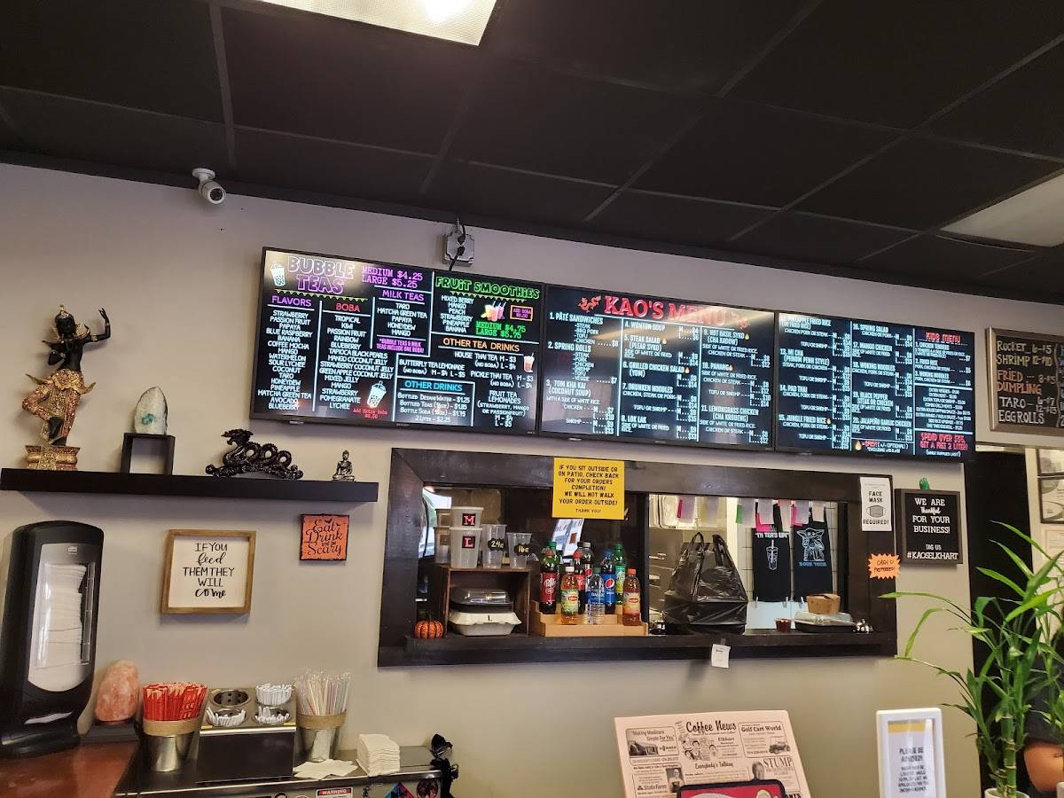 Menu at Kao's restaurant, Elkhart