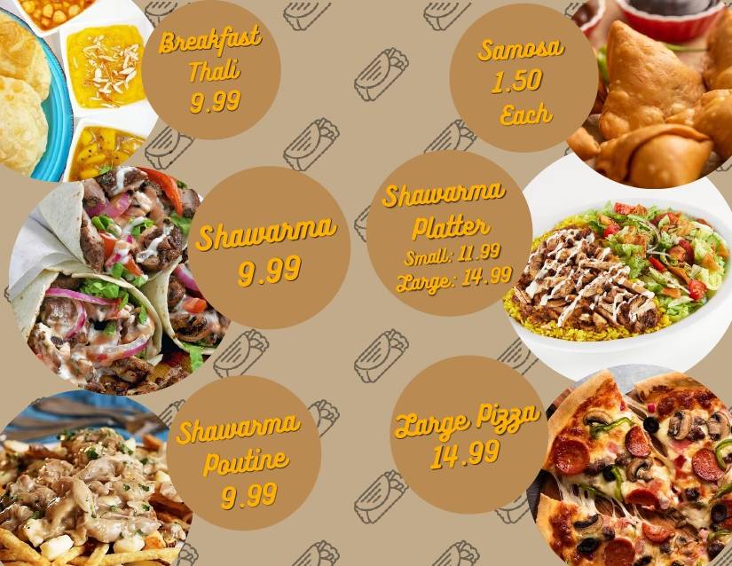 Menu at Kawartha Shawarma and Pizza restaurant, Lindsay